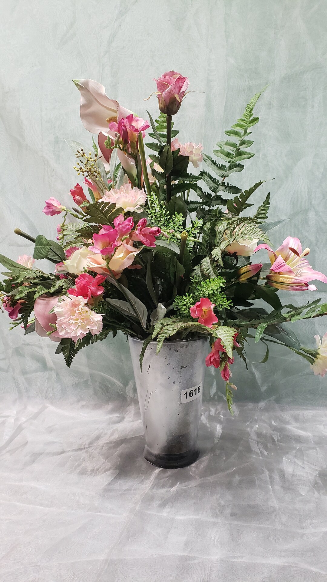 Beautiful Silver Colored Large Flower Vase With Assortment of Greenery ...