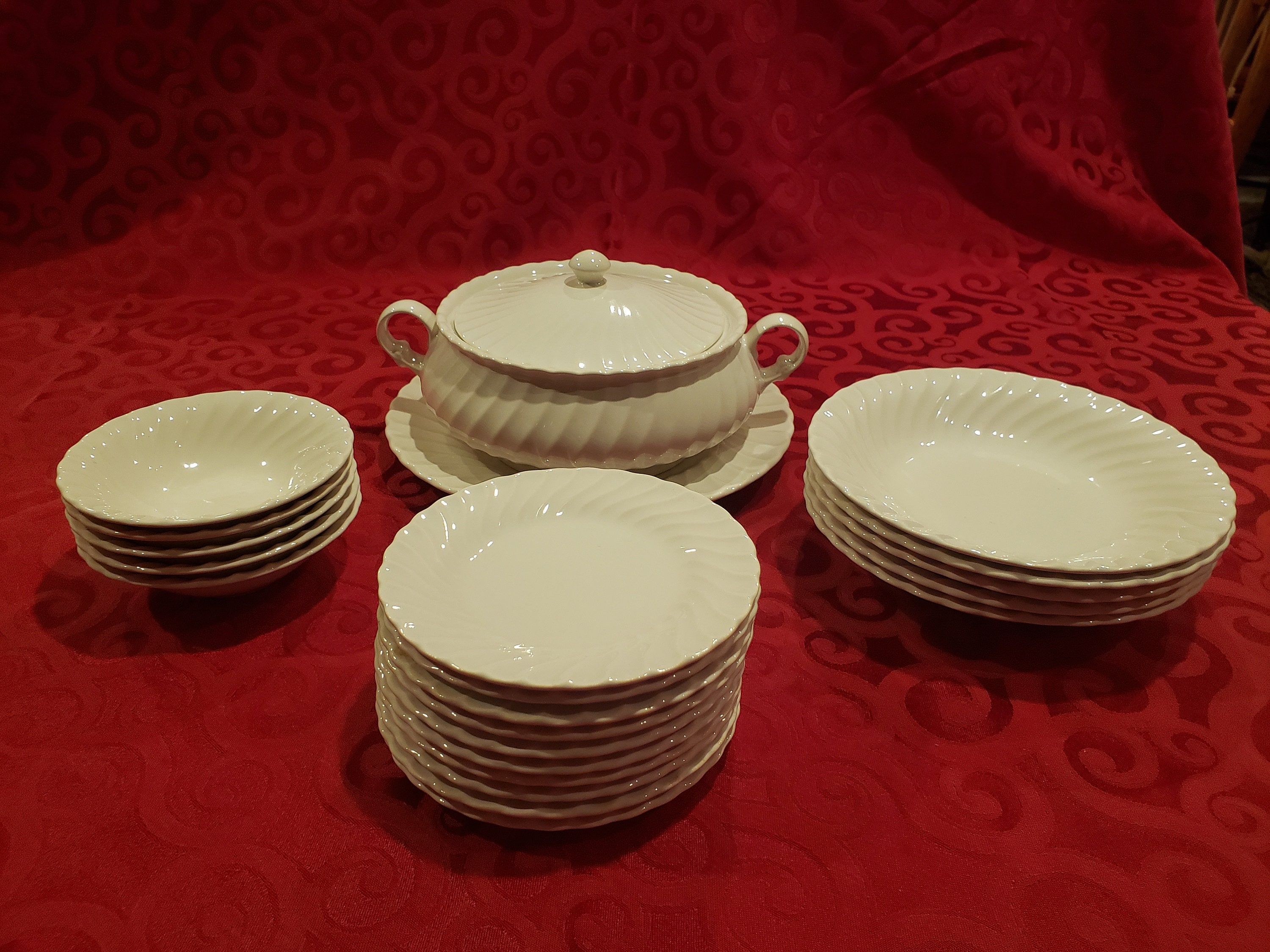 Beautiful White China Dish Set With Mugs, Plates, Bowls, and Serving ...