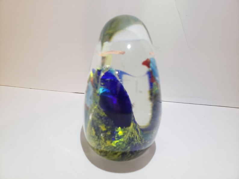 Blue Fish and Coral Reef Clear Glass Paperweight - Ocean Theme ...