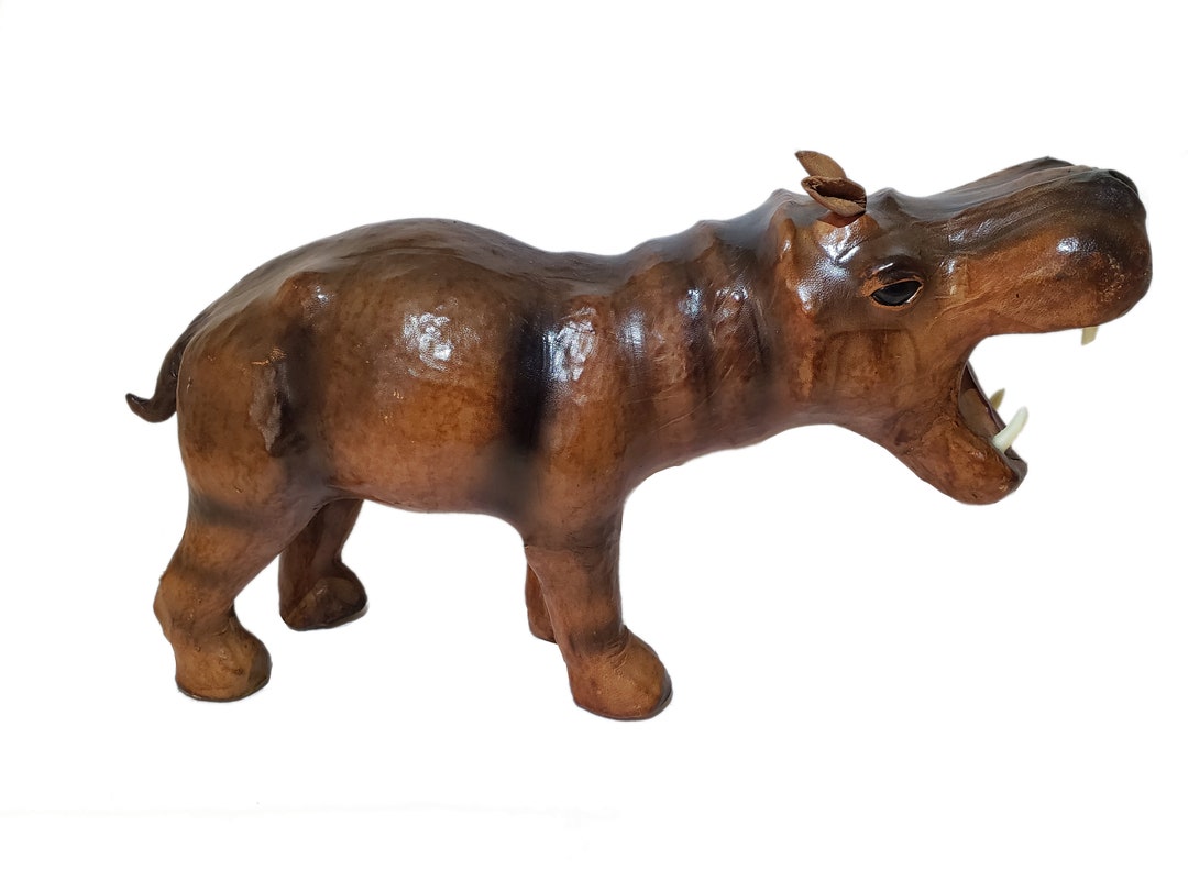 Leather Hippo Collectible Home Accent - African Safari Animals ...