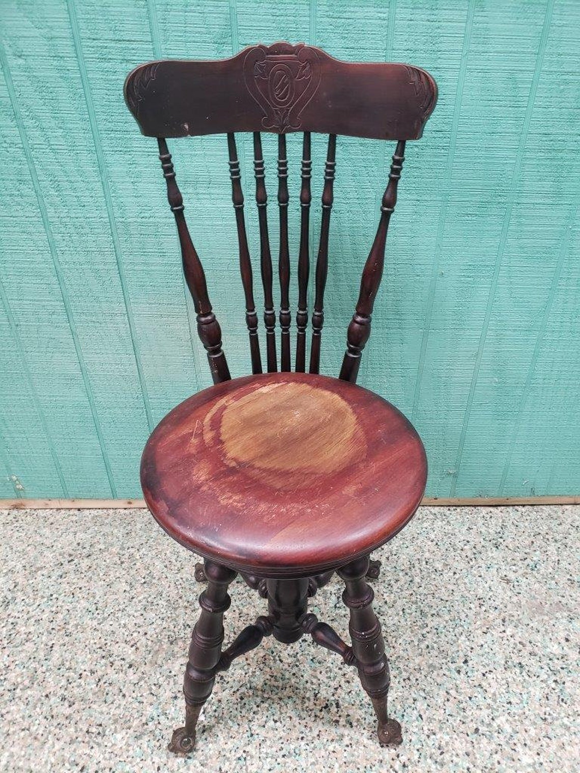 Vintage Wooden Banister Back Rotating Dining Chair With Glass - Etsy