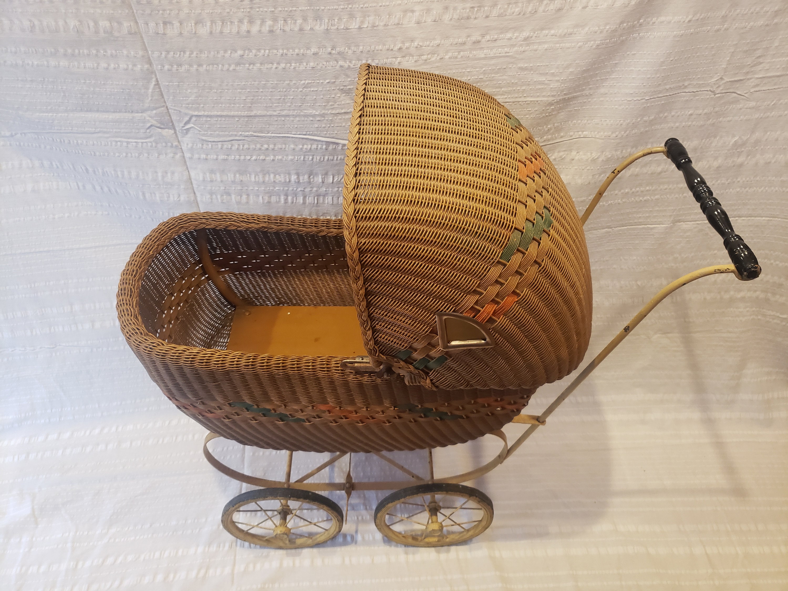 Vintage Rattan and Wooden Stroller Heywood Wakefield Stroller Antique ...