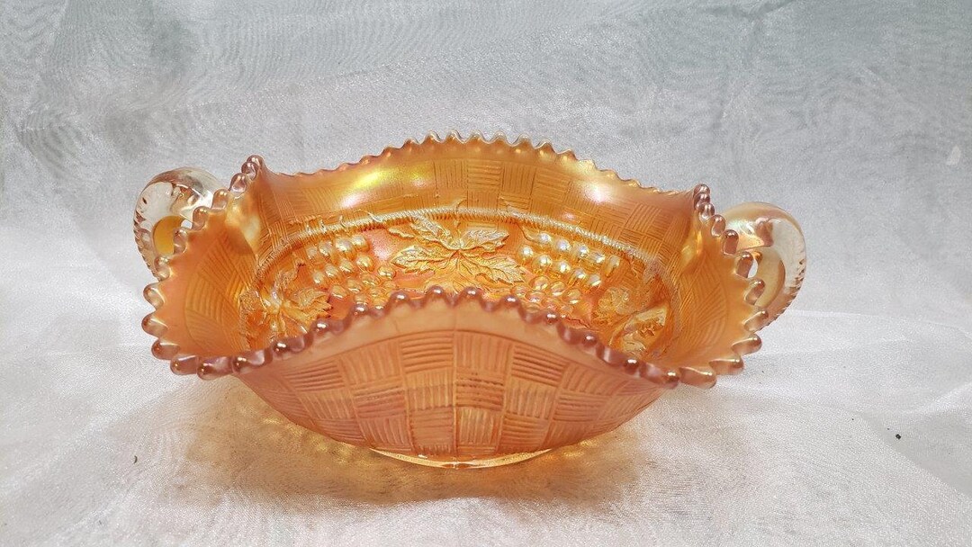 Carnival Glass Cream Pitcher and Candy Dish Bowl With Handles – Orange ...