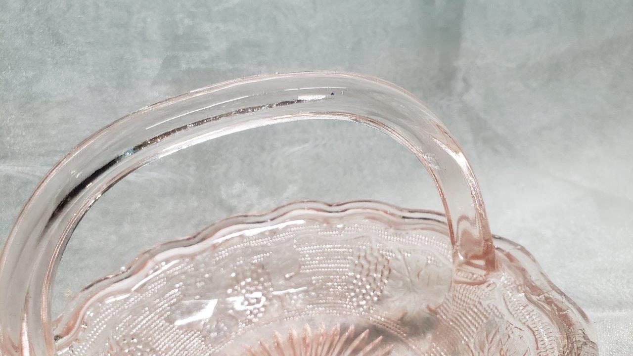 Light Translucent Pink Depression Glass Basket With Handle and Etched ...