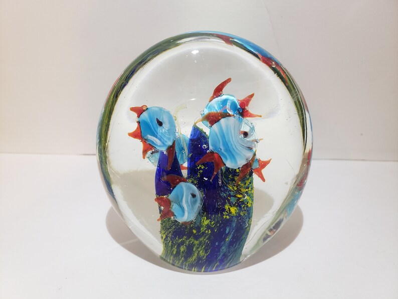 Blue Fish & Coral Reef Glass Paperweight: Ocean Desk Decor - Etsy