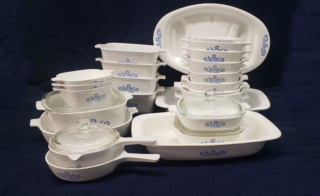 Vintage Corningware Set: Blue Cornflower Dishes, Skillets, and Platter ...