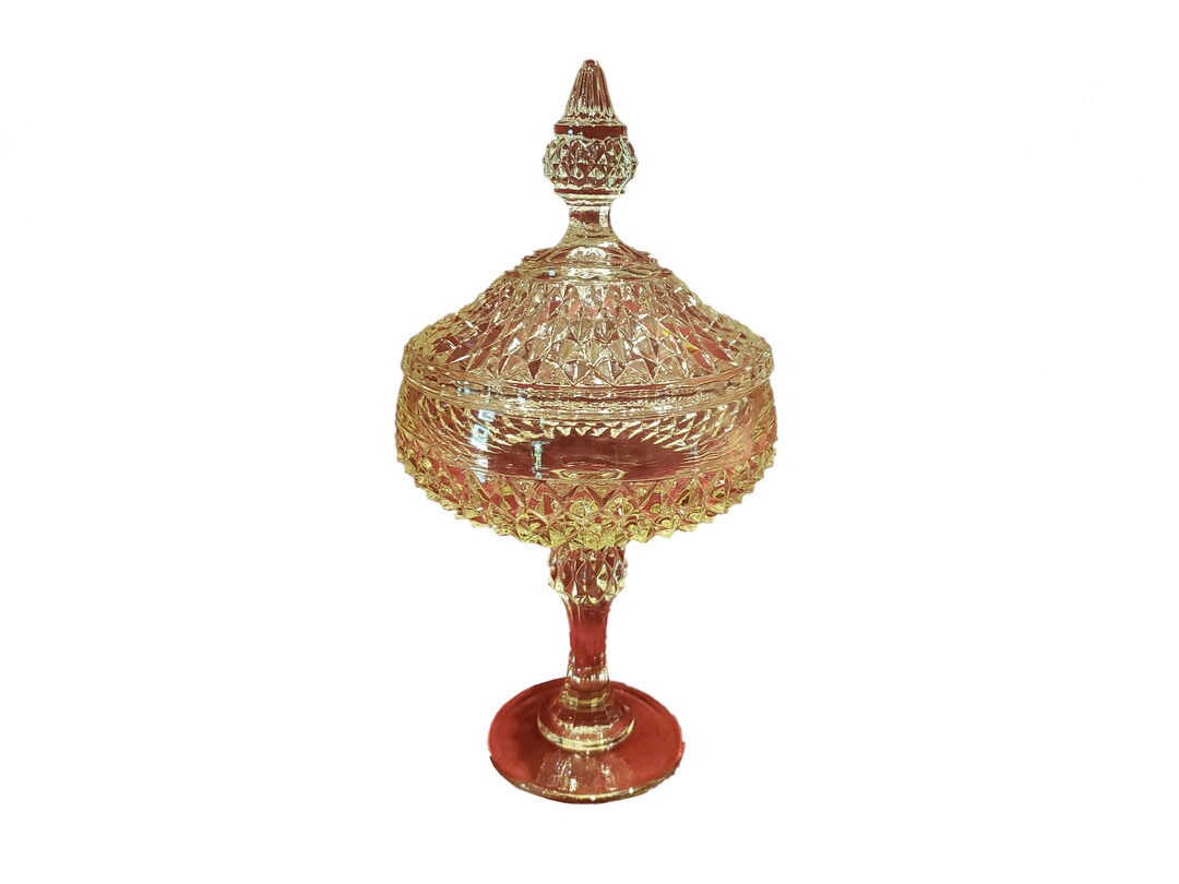 Vintage Indiana Glass Diamond Point Compote With Lid - Original ...