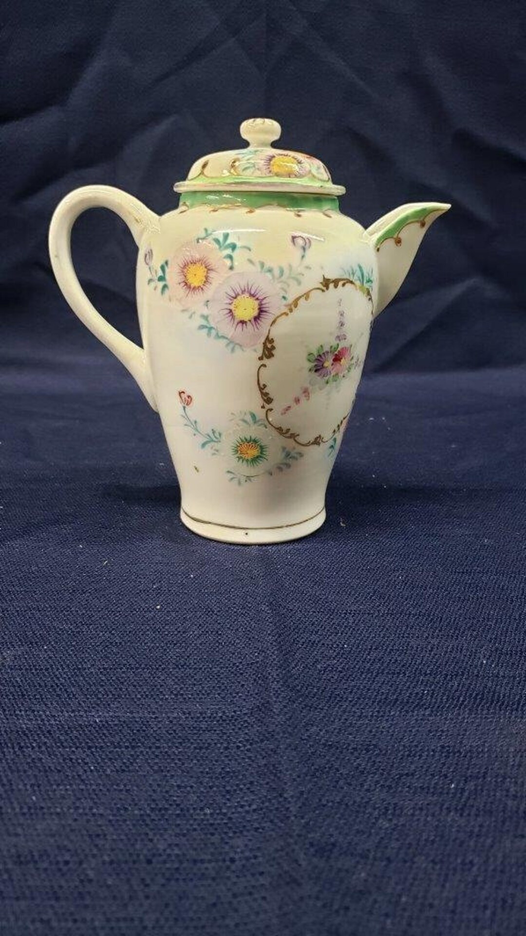 Vintage Porcelain Pitcher With Floral Designs and Colorful Lid ...
