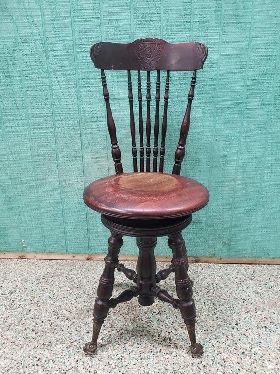 Vintage Wooden Banister Back Rotating Dining Chair With Glass Ball and Claw Feet Etsy