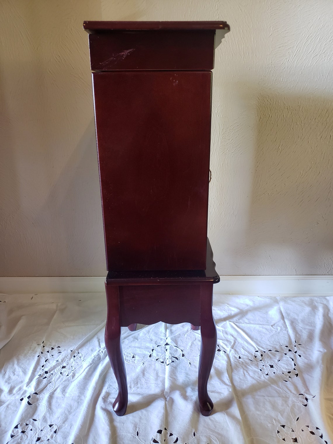 Wooden Floor Standing Jewelry Armoire With Cubbies, Mirrored Lid, 5 ...