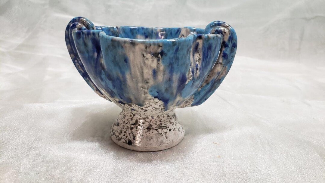 Blue Splotched Design Bowl With Handles - Made in Italy - Etsy