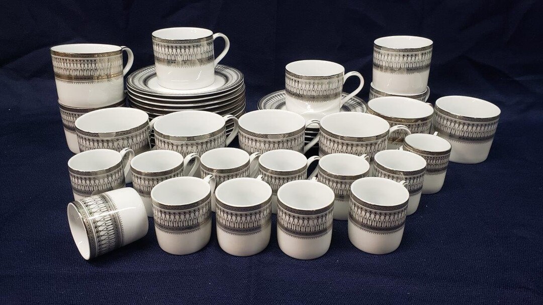 Gothic Platinum China: White Plates, Cups, Saucers With Silver Rims - Etsy