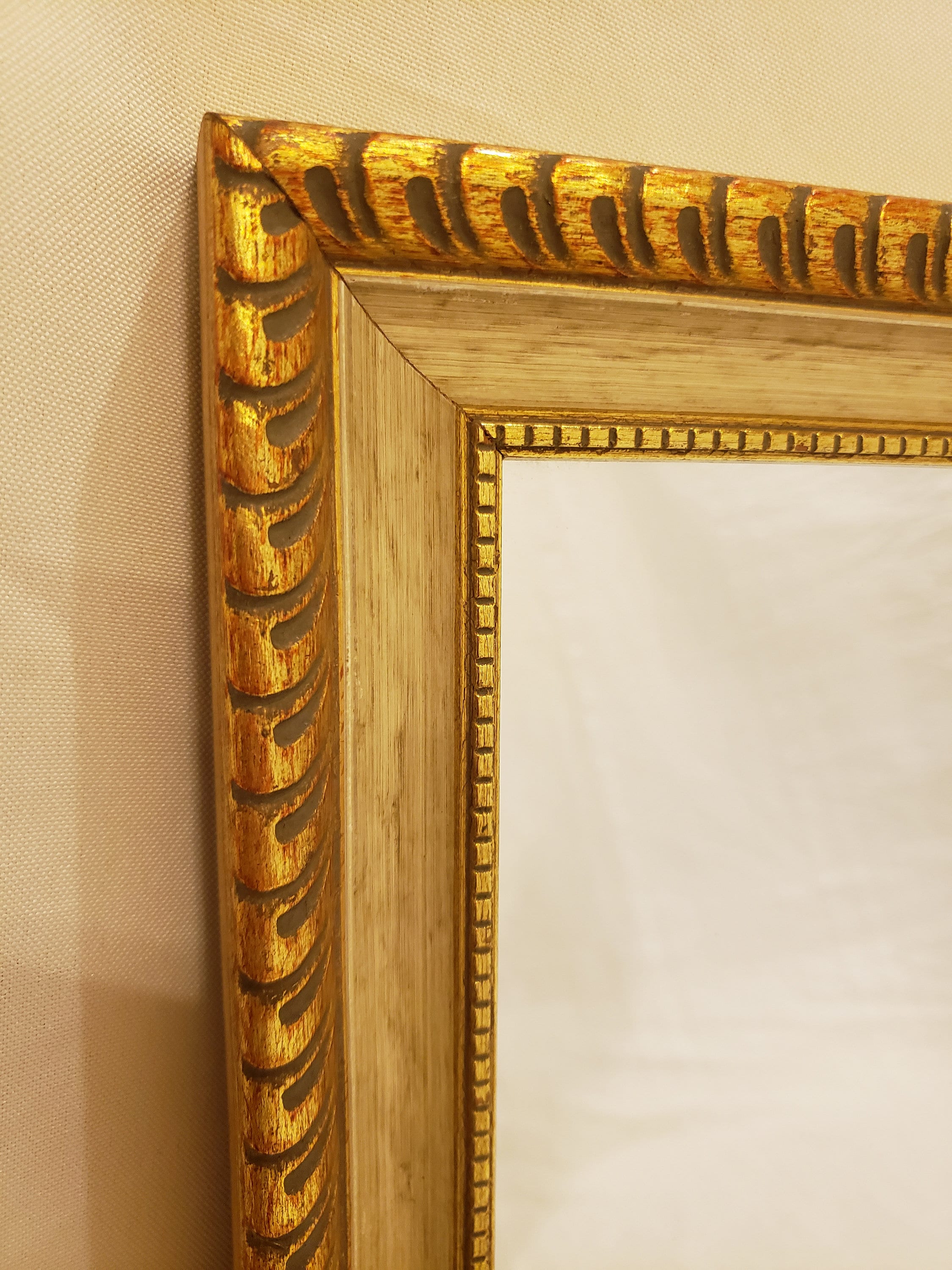 Vintage Large Rectangular Wall Mirror With Golden Beaded Trimming on ...