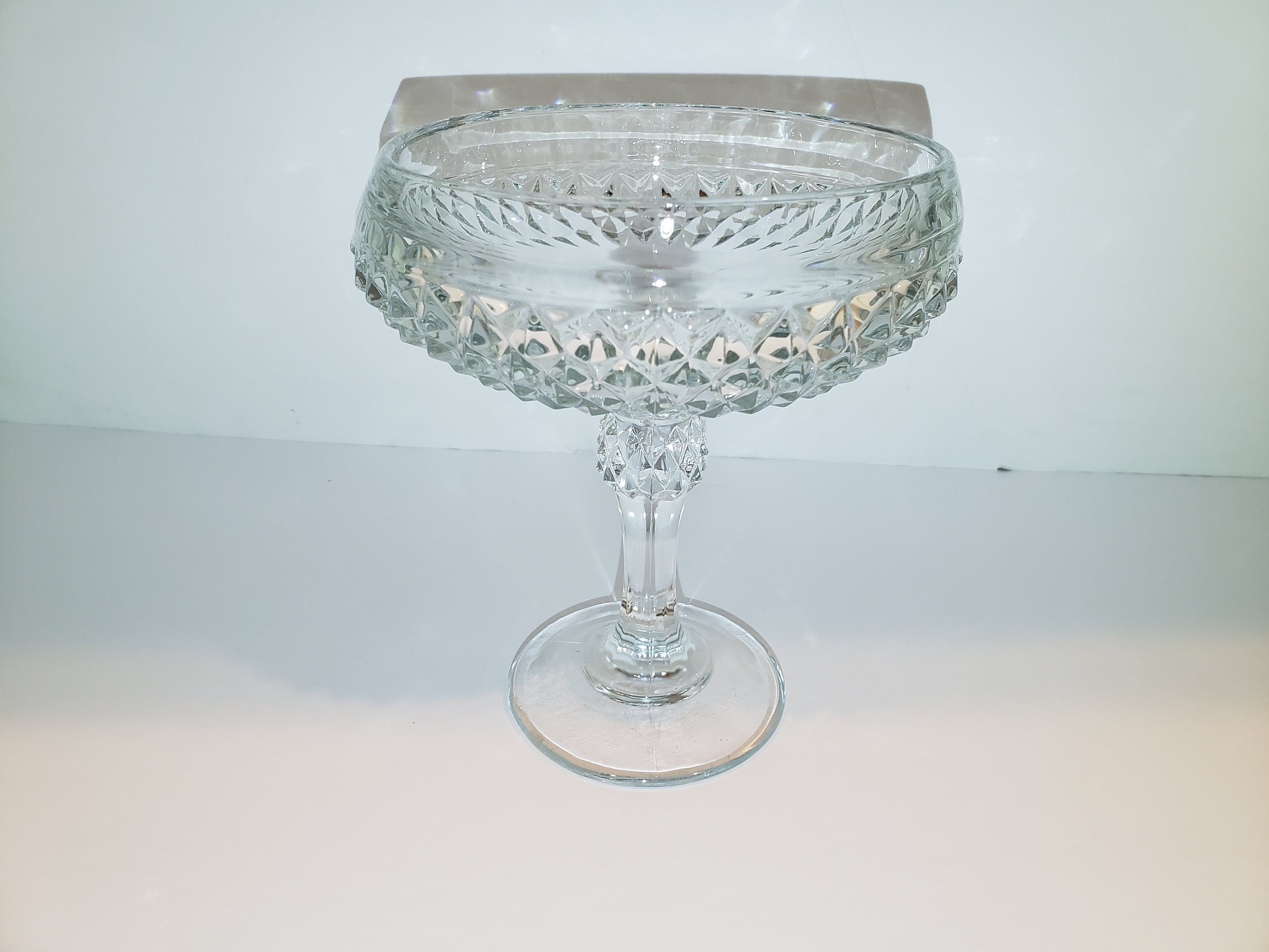 Vintage Clear Crystal Diamond Pattern Cut Compote on Pedestal in ...