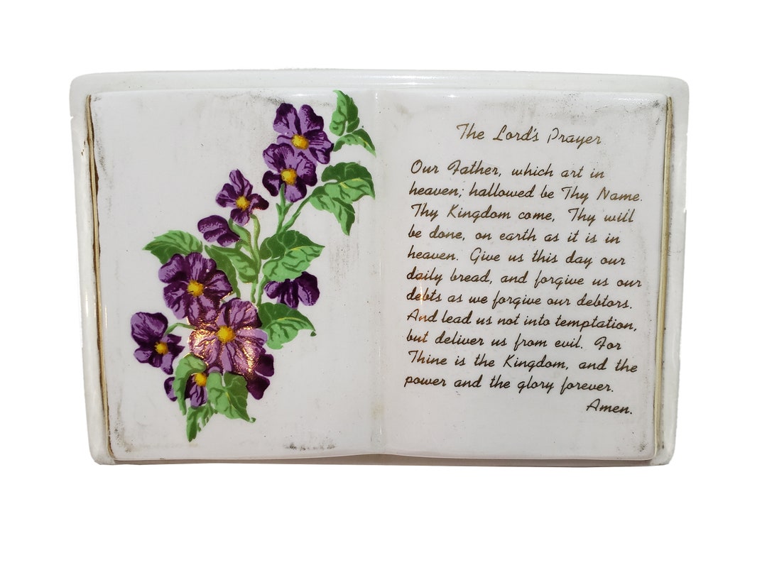 Ceramic Open Book Decor: Lord's Prayer, Purple Floral Design - Etsy