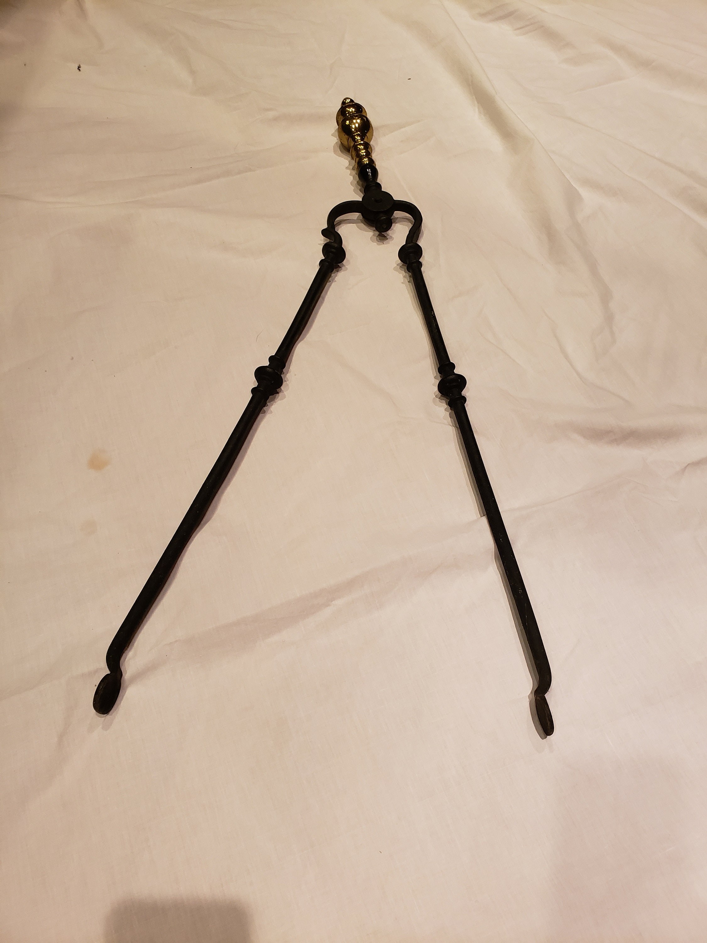 Antique Iron and Brass Handled Fireplace Tongs Log Grabbers With Patina ...