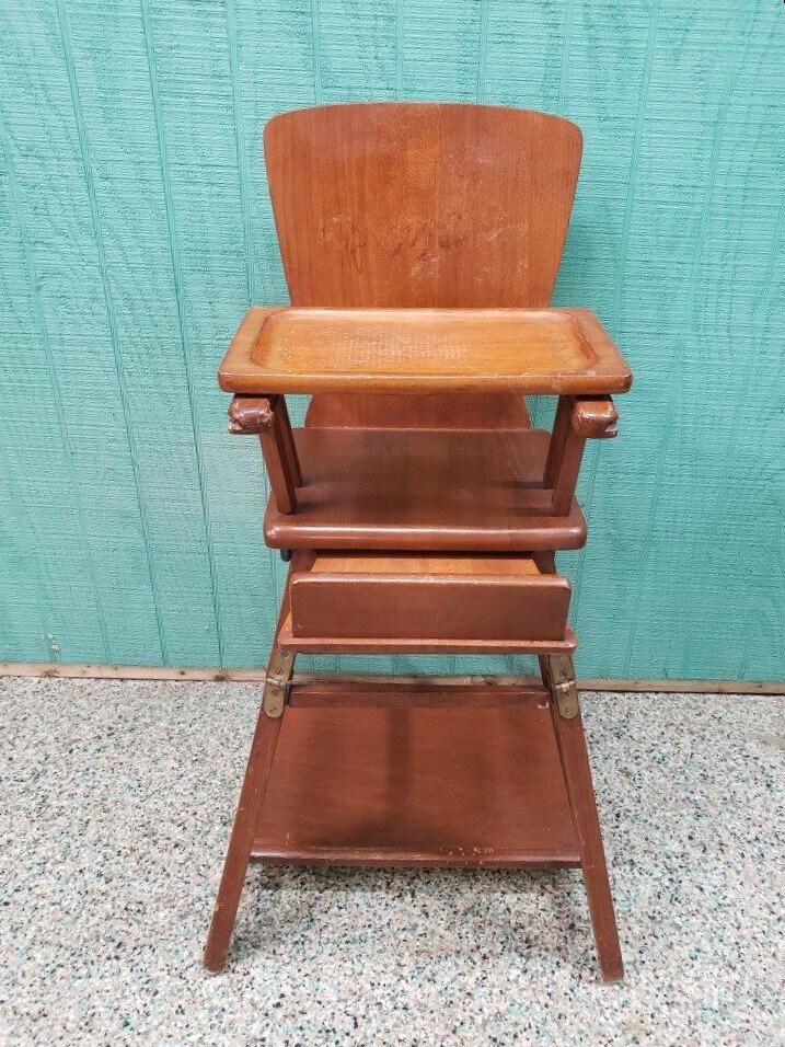 Vintage Wooden High-chair/desk Hybrid on Rollers With Yellow - Etsy