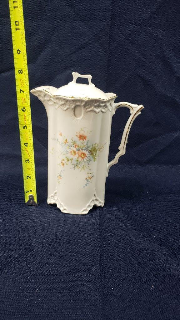 Vintage Porcelain Pitcher With Floral Designs and Colorful Lid ...