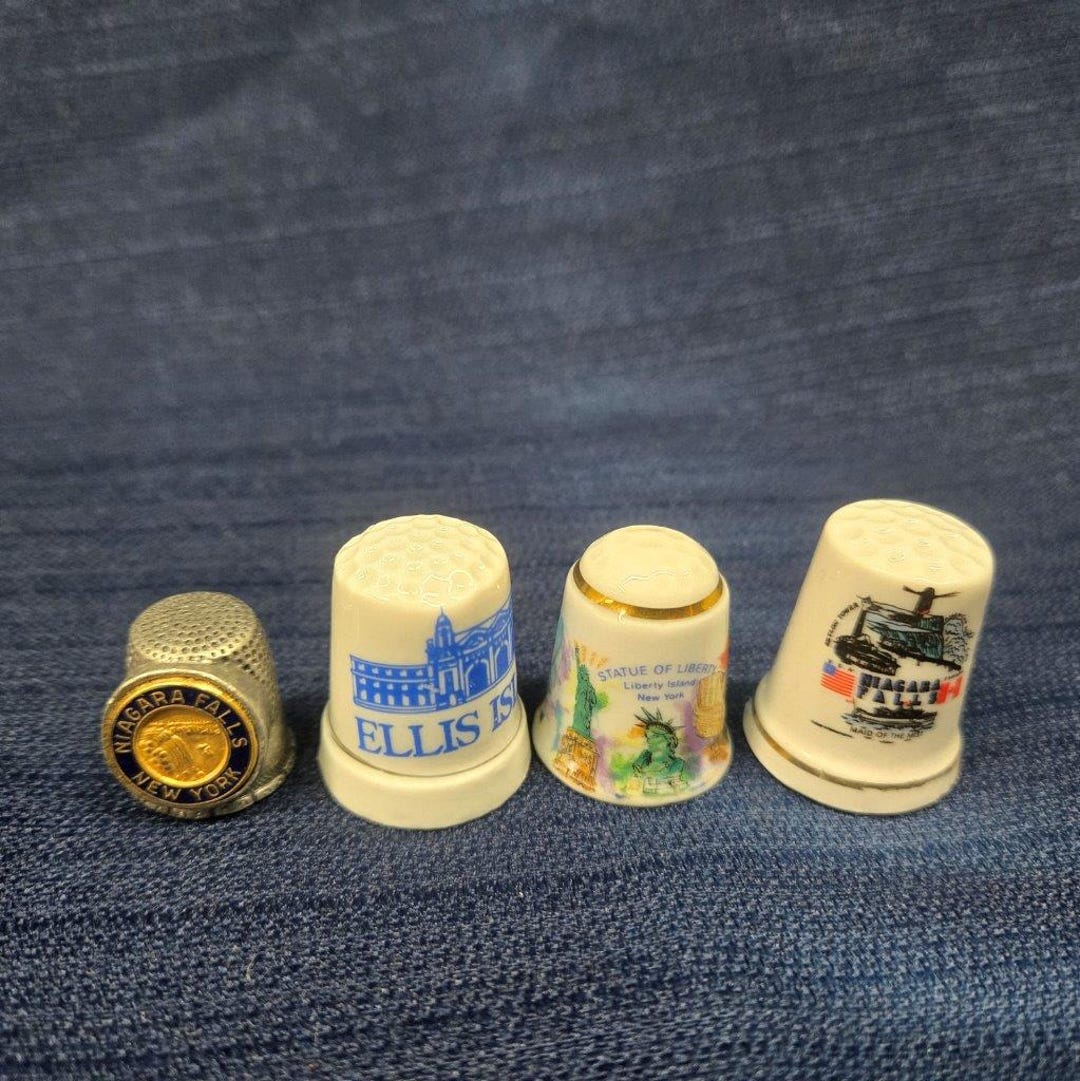 Set of 4 New York Thimbles – Niagara Falls, Ellis Island, Statue of ...