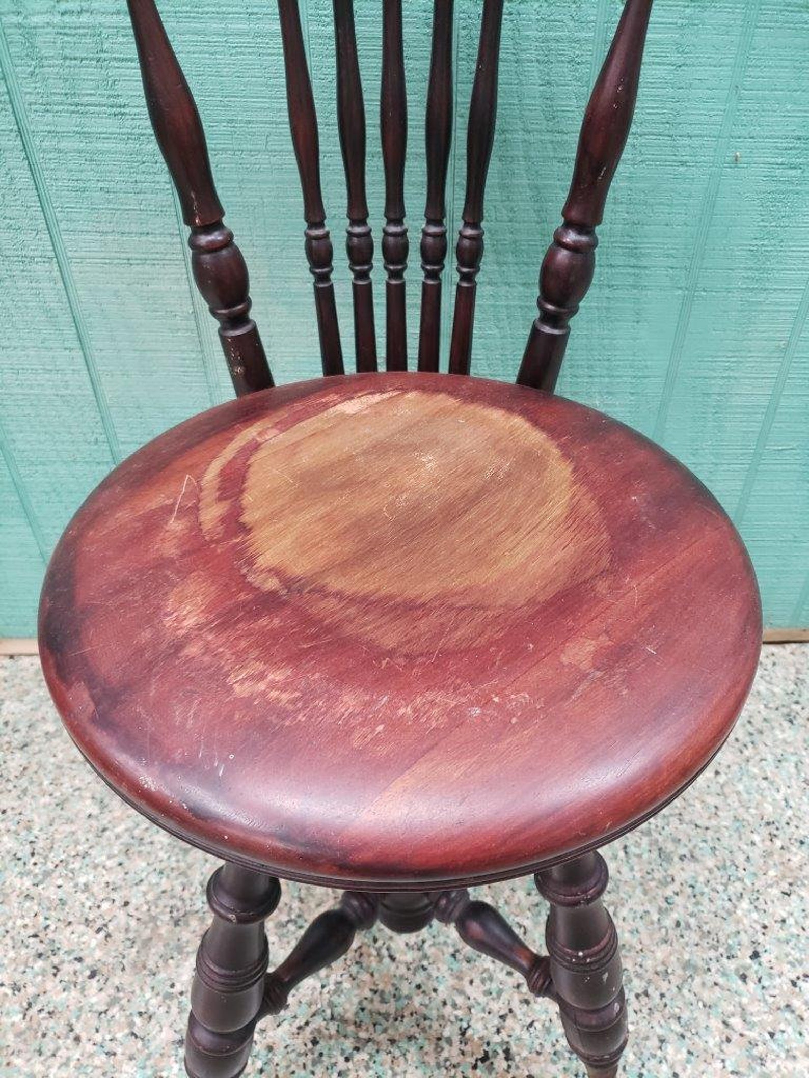 Vintage Wooden Banister Back Rotating Dining Chair With Glass Ball and ...