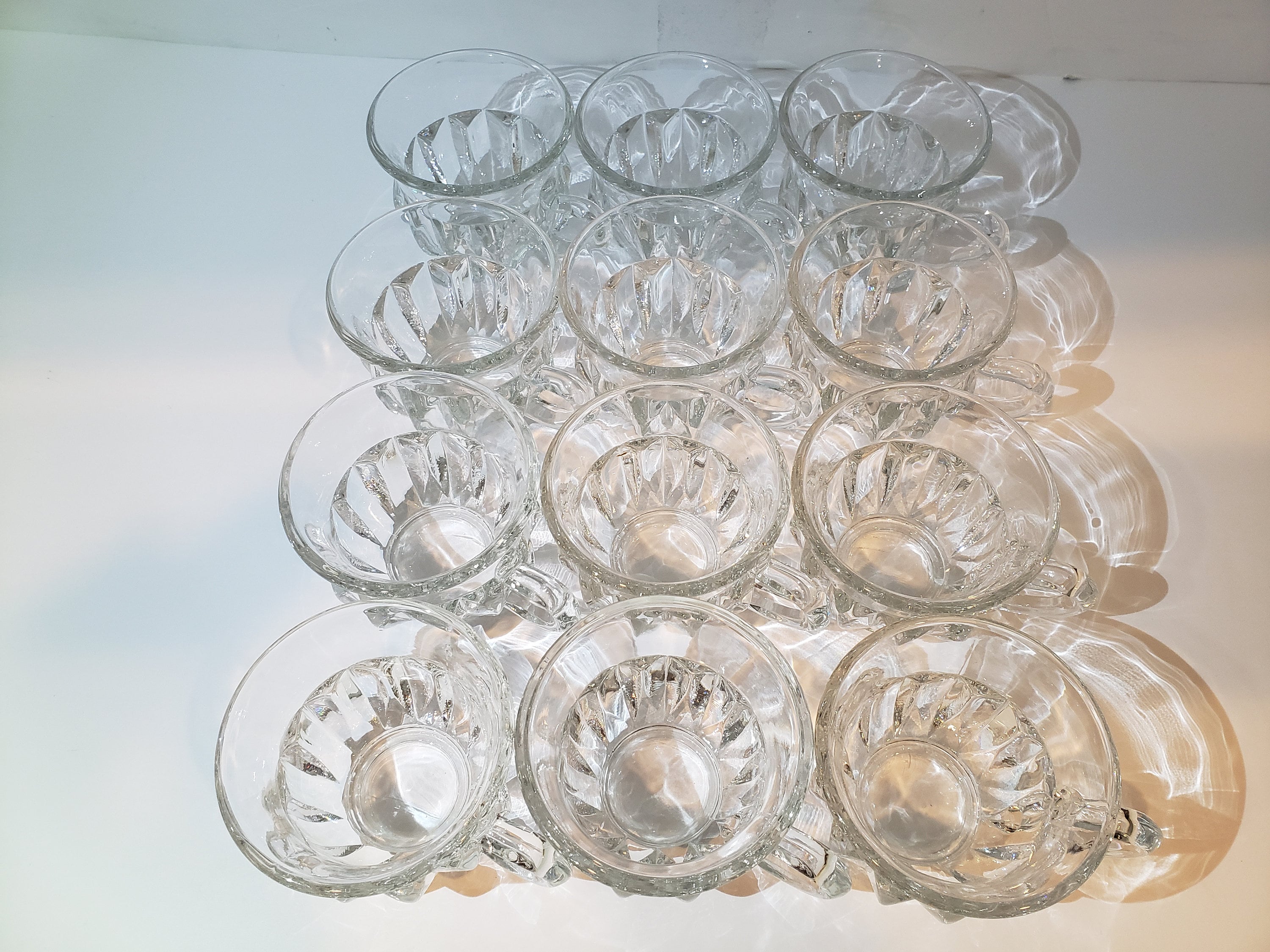 12 Etched Glass Punched Glasses With Small Handles Clear - Etsy