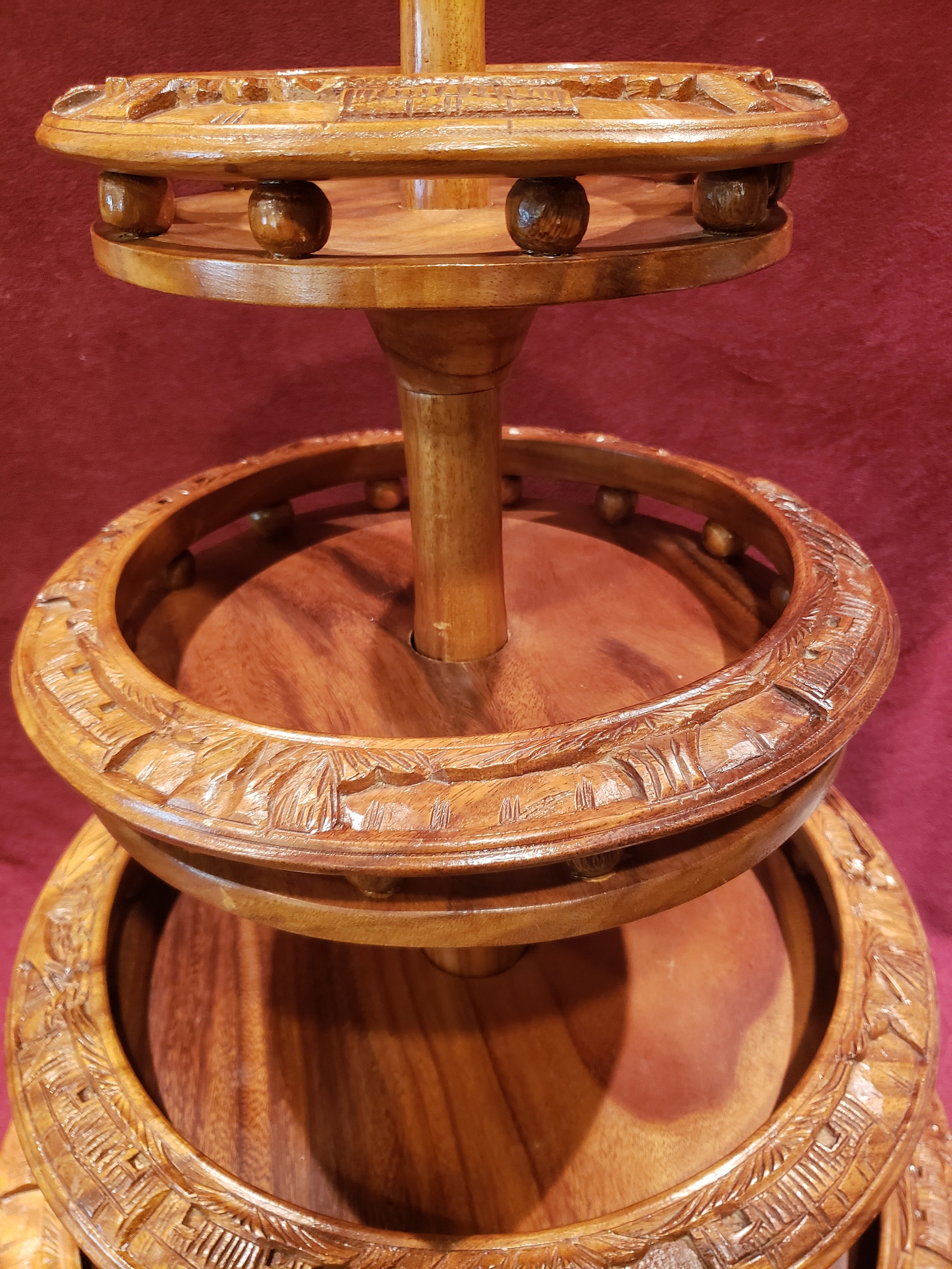 Vintage Monkey Pod Wood 4-tier Lazy Susan Display Bowl Stand - Etsy