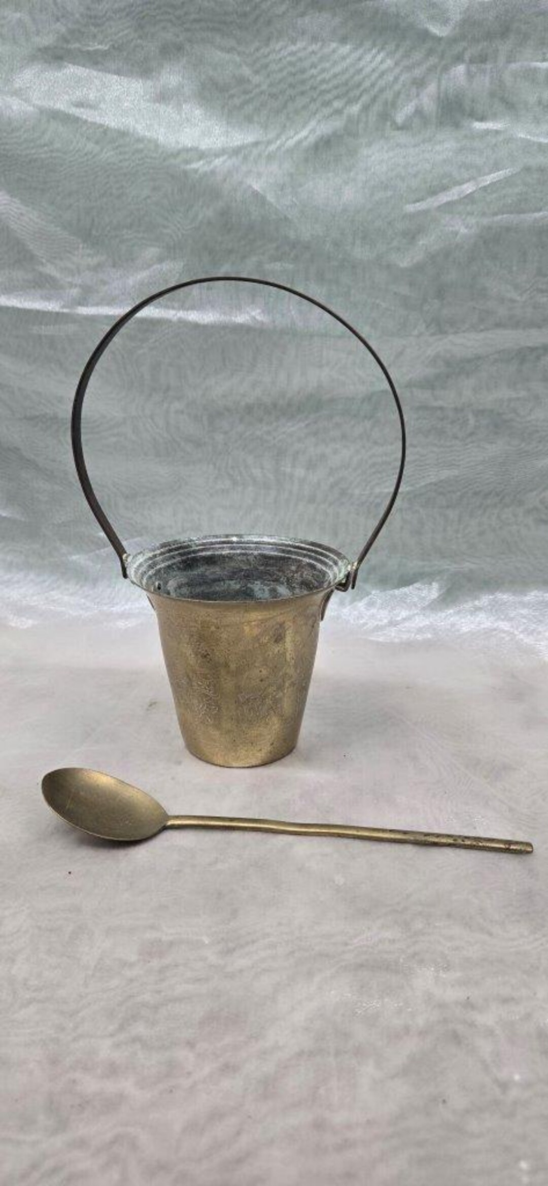 MCM Small Metal Bucket With Handle and Spoon Decorative Spoon and ...