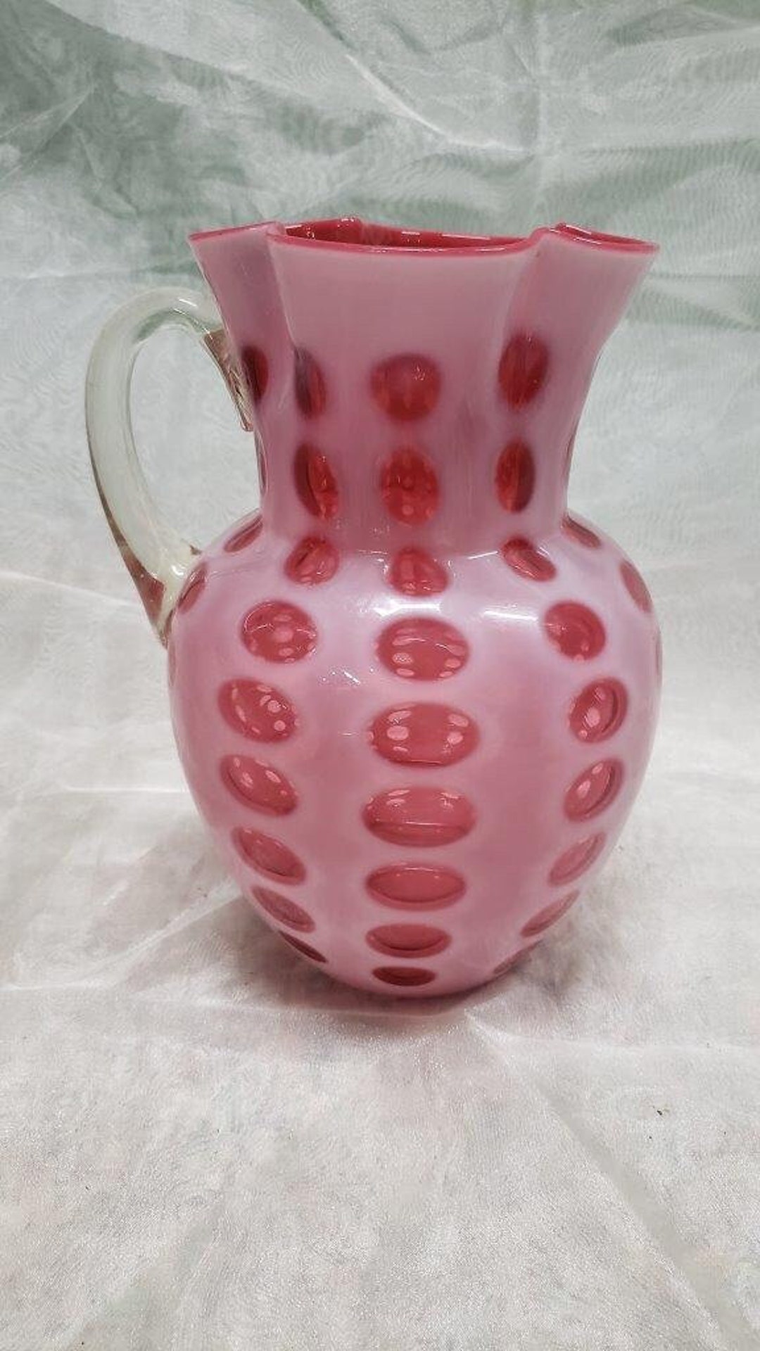 Light Pink Opalescent Coin Dot Pattern Ruffled Edge Pitcher - Etsy