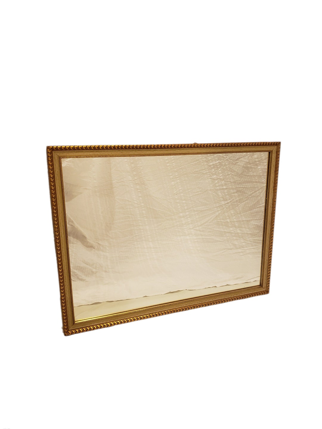 Vintage Large Rectangular Wall Mirror With Golden Beaded Trimming on ...