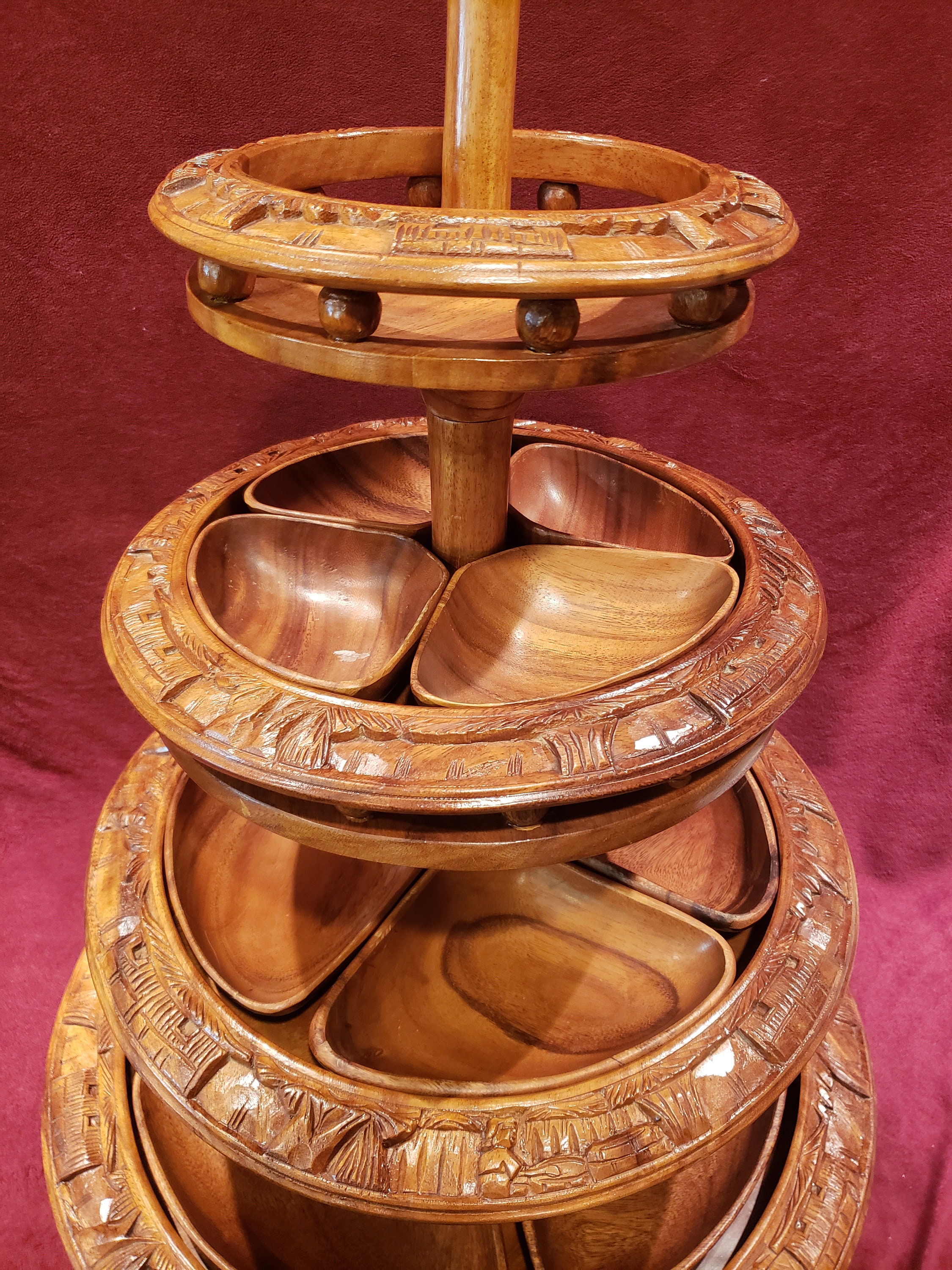 Vintage Monkey Pod Wood 4-tier Lazy Susan Display Bowl Stand - Etsy