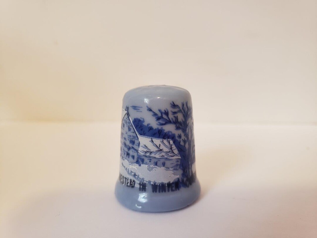 The Homestead in Winter Currier and Ives Collectible Blue Thimble ...
