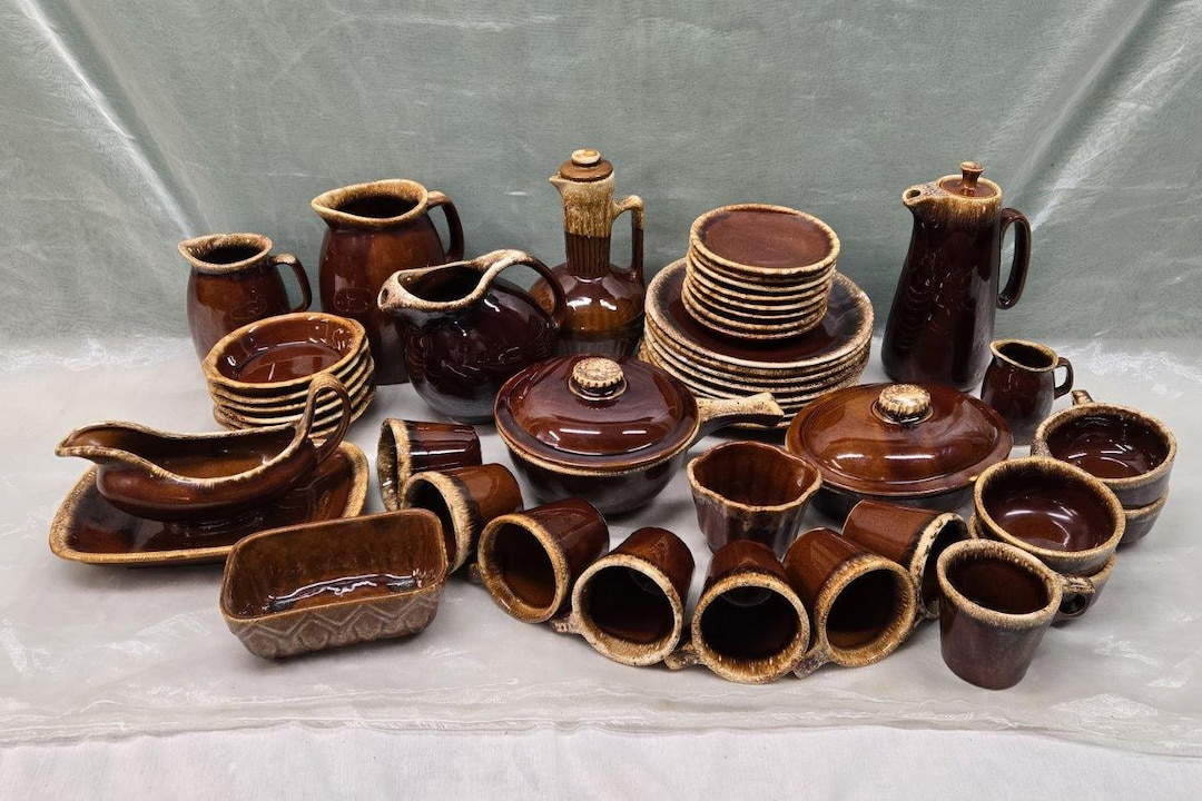 Hull Brown Drip Pottery: 45-piece Oven Proof Dinnerware Set - Etsy