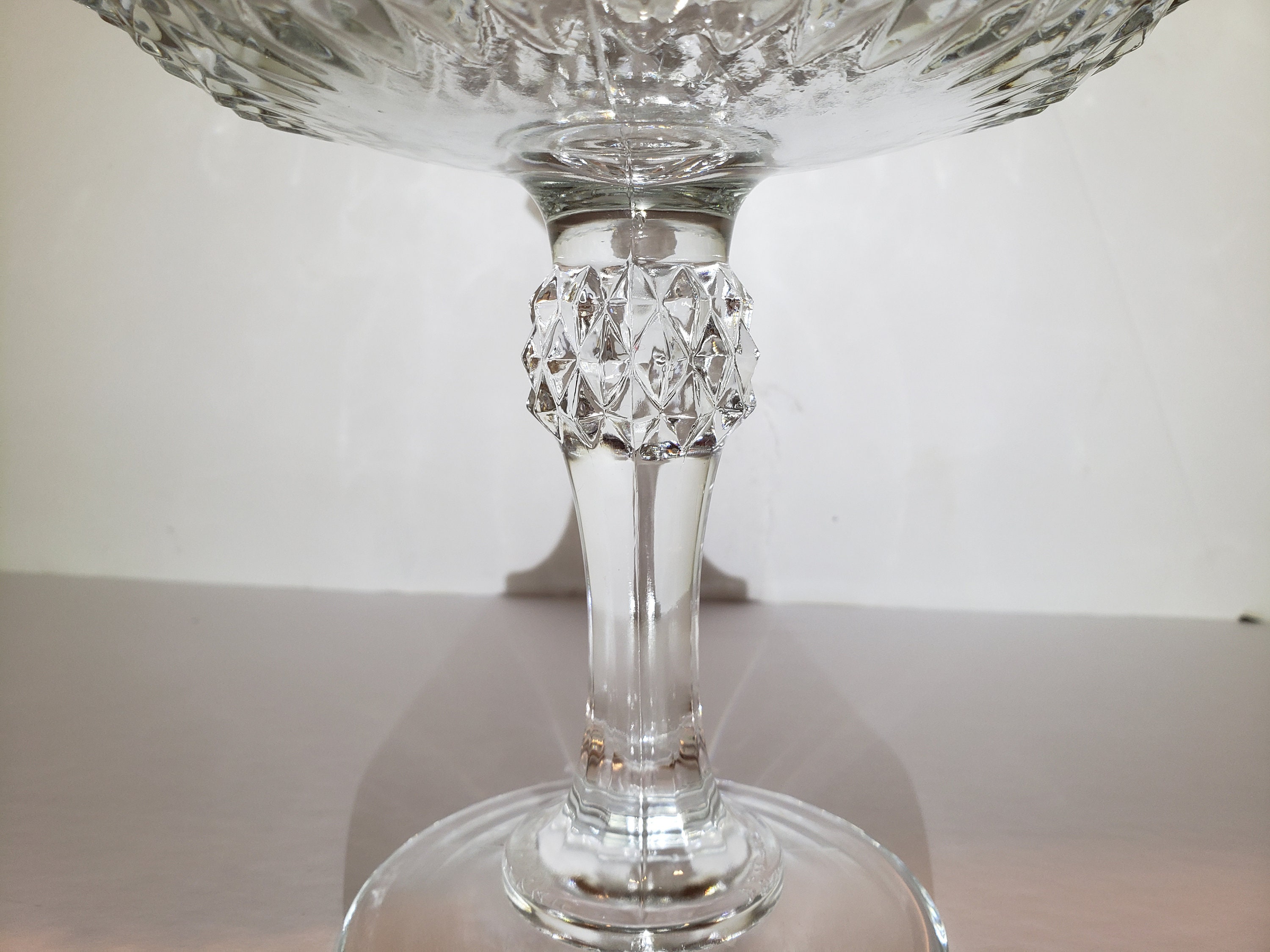 Vintage Clear Crystal Diamond Pattern Cut Compote on Pedestal in ...