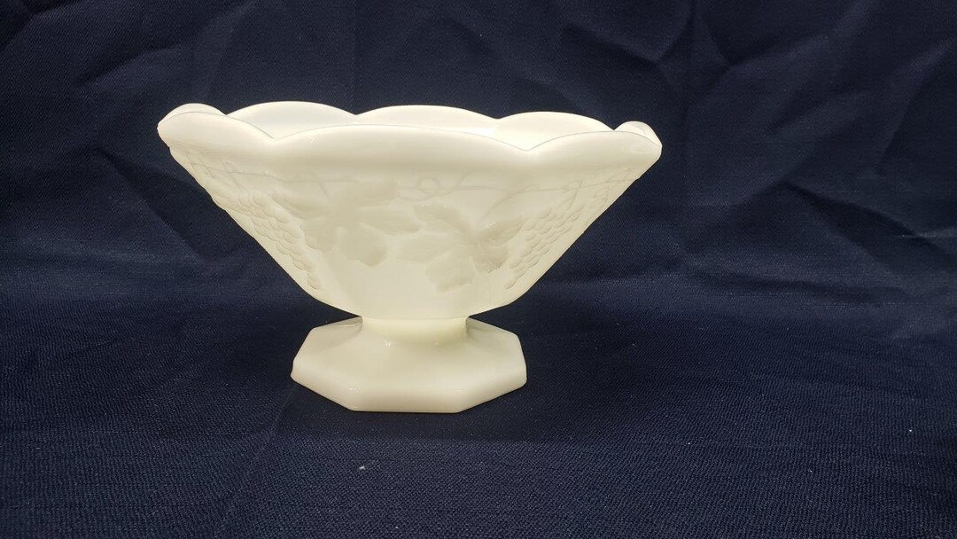 Vintage White Milk Glass Compote Bowl: Grape & Fruit Design - Etsy
