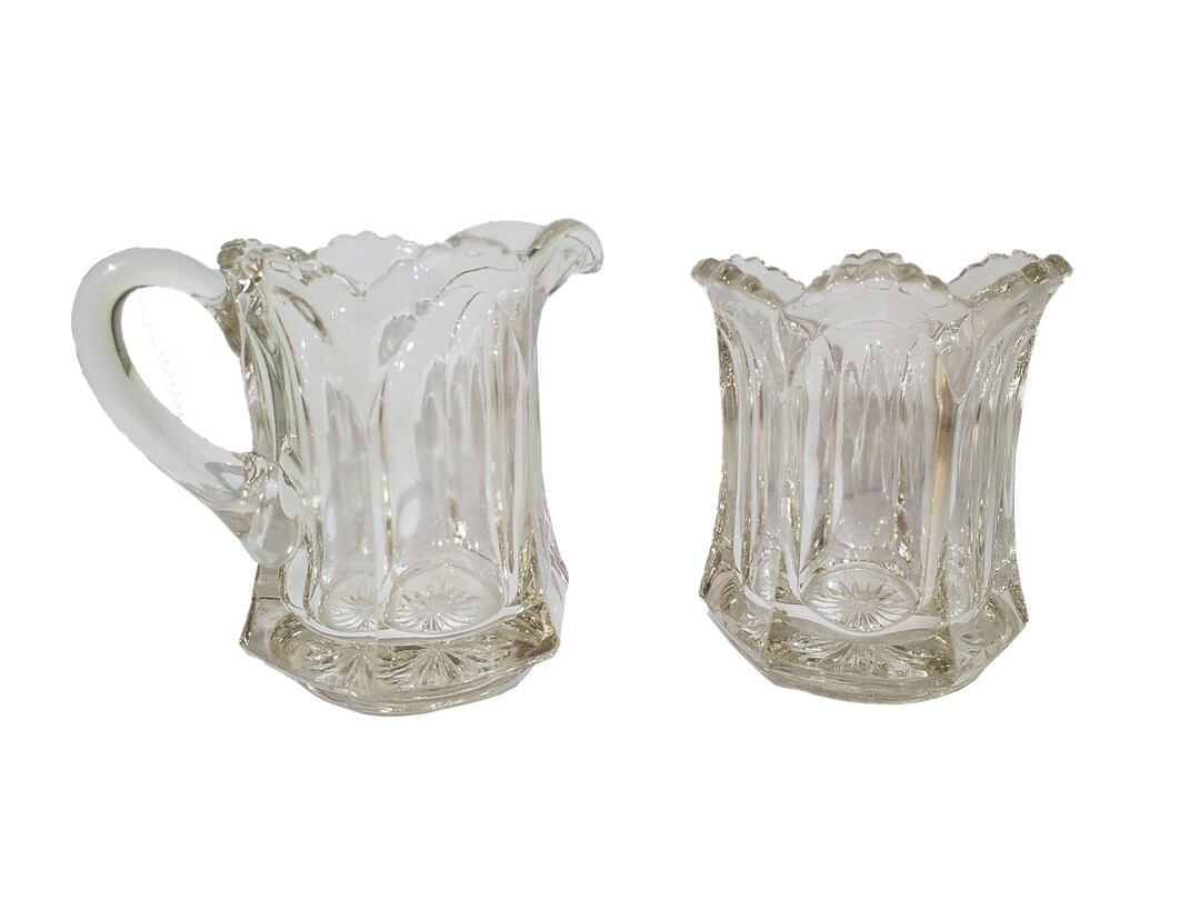 Vintage Glass Pitcher and Cup Set: Ruffled Edge, Cut Glass Design - Etsy