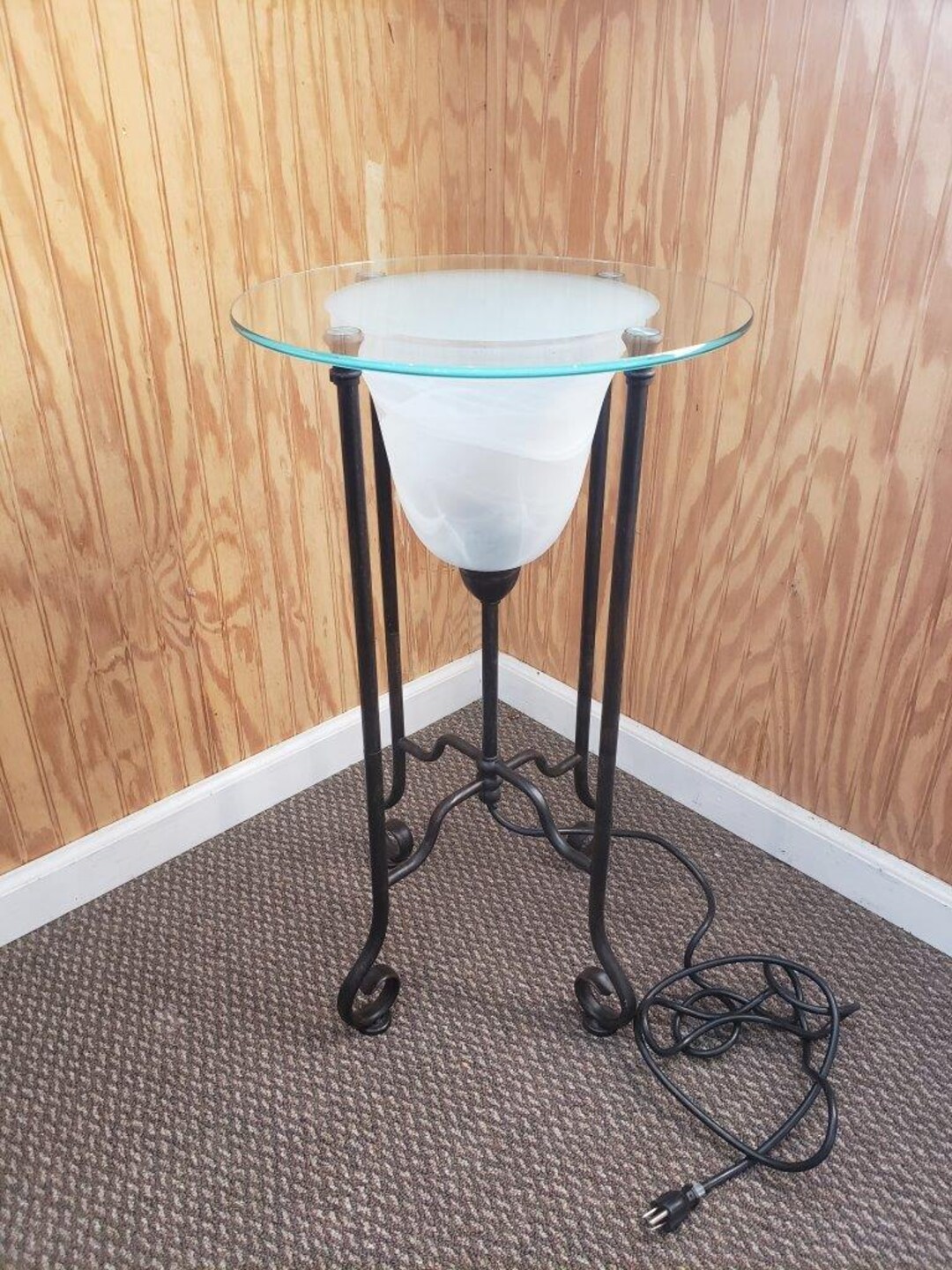 Lighted Glass Top Accent Table With Metal Frame - Round End Table ...