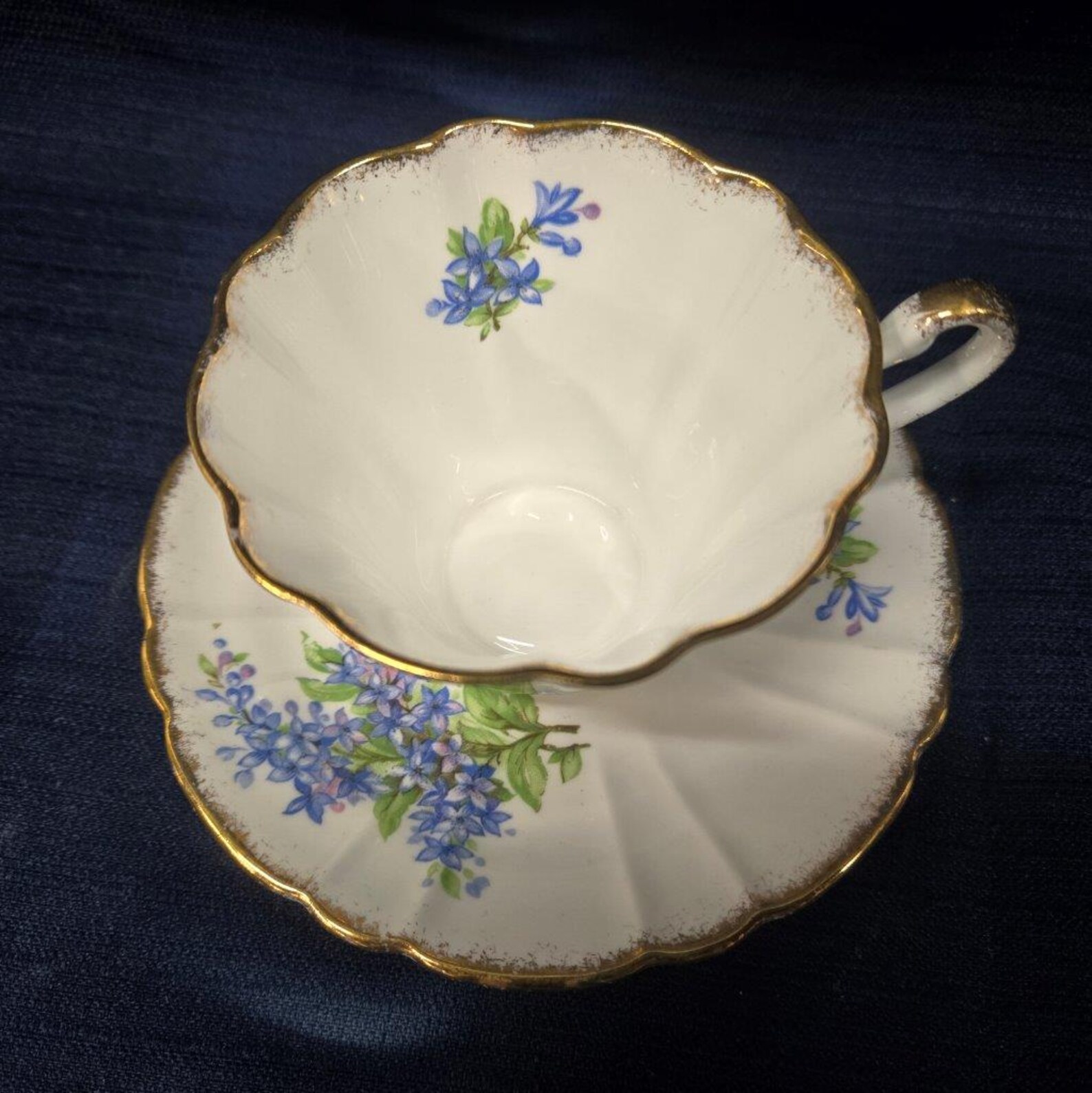 Gladstone Blue White and Gold Teacup and Saucer Set Bone China Made in ...
