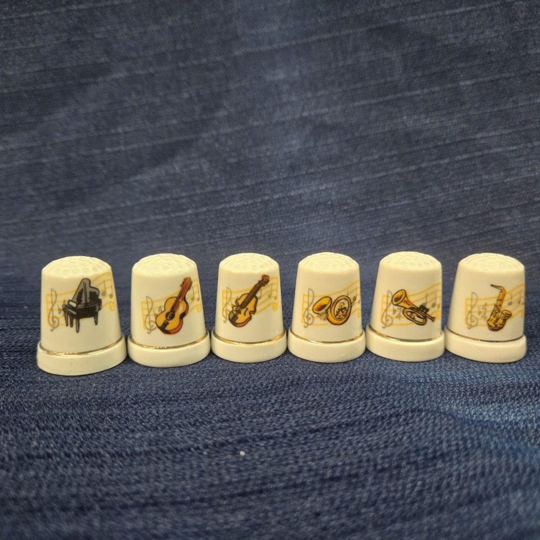 Set of 6 Musical Instrument Thimble Décor – Vintage Set of Thimbles ...