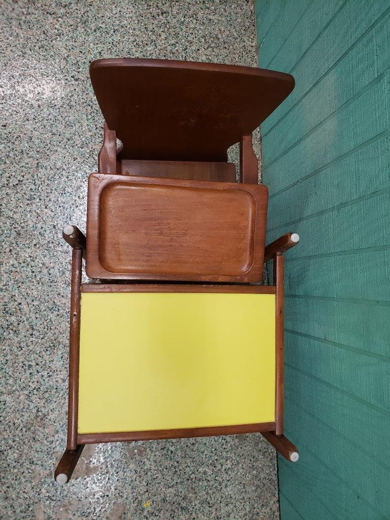 Vintage Wooden High-chair/desk Hybrid on Rollers With Yellow - Etsy