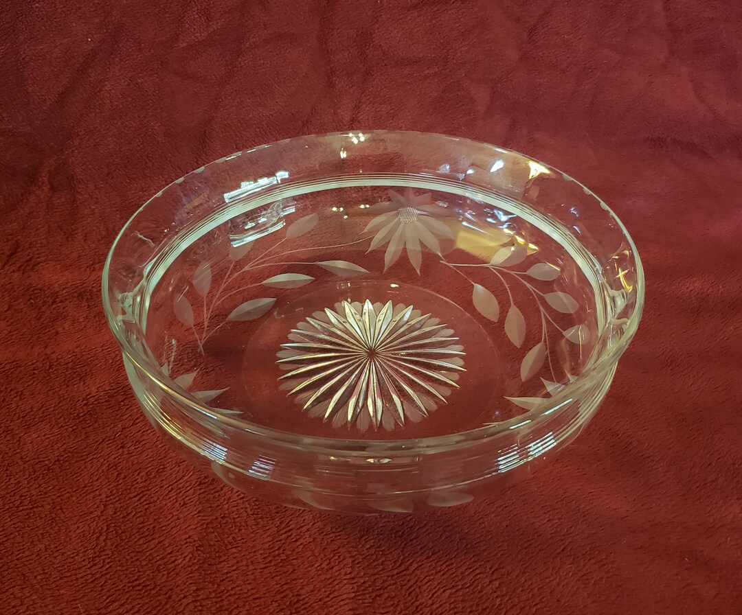 Vintage Etched Floral Large Lead Crystal Bowl - Etsy