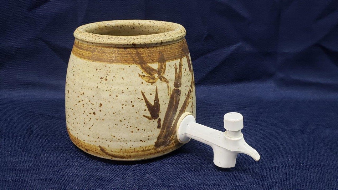 Brown Ceramic Drink Dispenser: Rustic Kitchen Decor, Flower Display - Etsy
