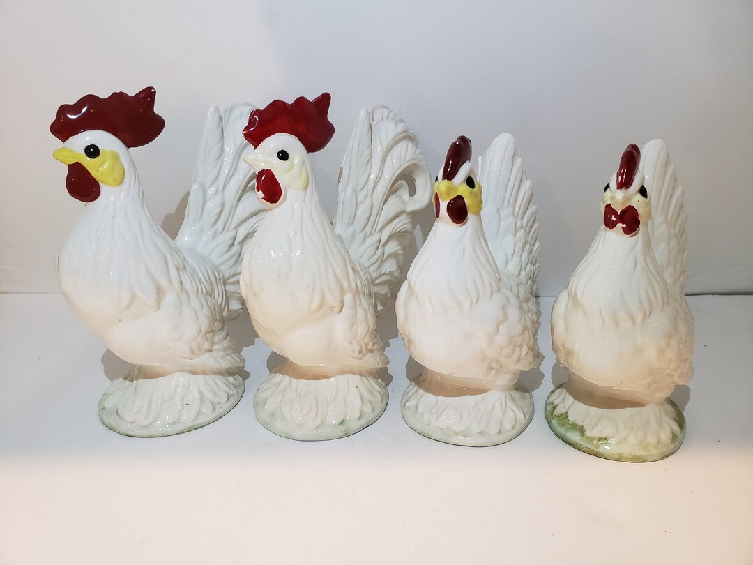 Vintage White Glass Chicken & Rooster Figurines - Farmhouse Decor - Etsy