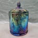 Blue Indiana Glass Candy Jar With Pointed Lid – Vintage Blue Iridescent ...