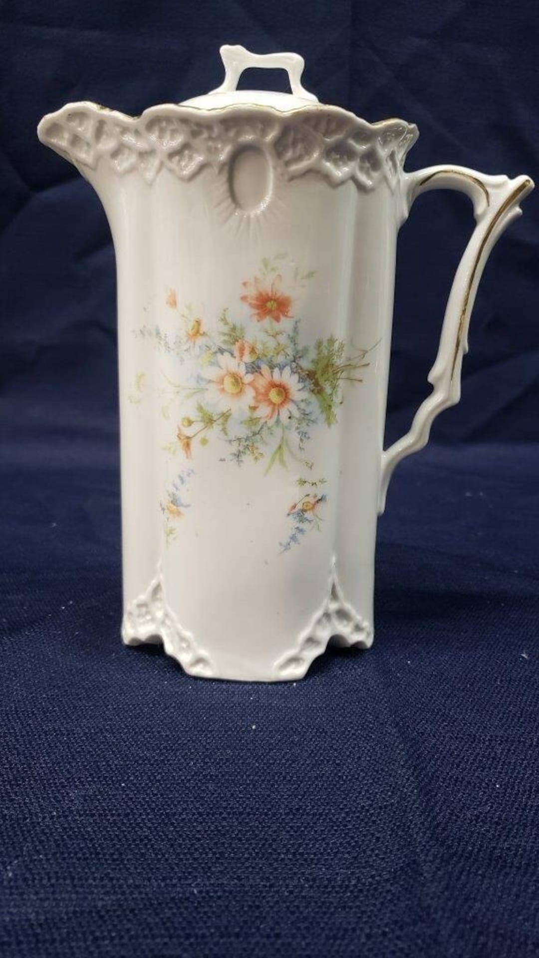 Vintage Porcelain Pitcher With Floral Designs and Colorful Lid ...