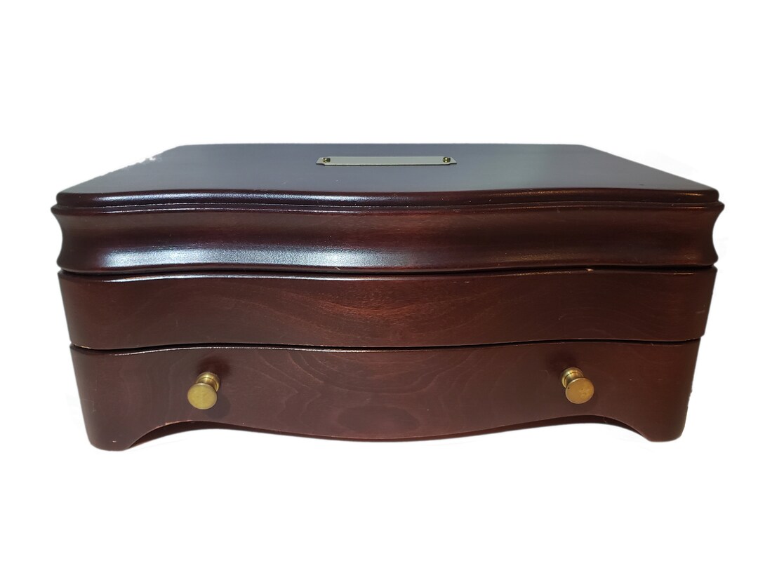Wooden Dresser Top Jewelry Box With Single Drawer, Lid, Pouches, and ...