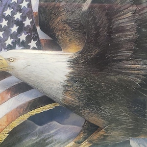 1997 Vintage Ruane Manning Eagle and American Flag Patriotic Picture ...