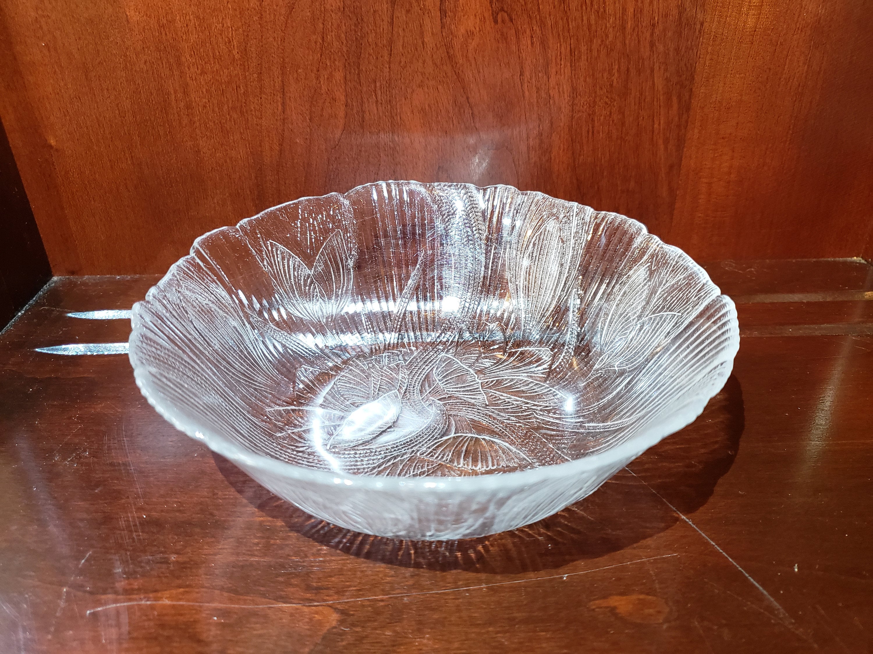 Clear Glass Home Decor Bowl With Designs on Sides Salad Bowl Fruit Bowl ...