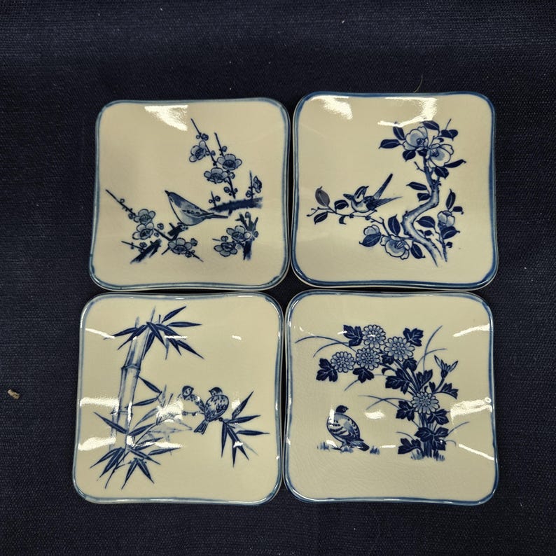 Vintage Blue and White Bird Plates: Ceramic Set of 8 - Etsy