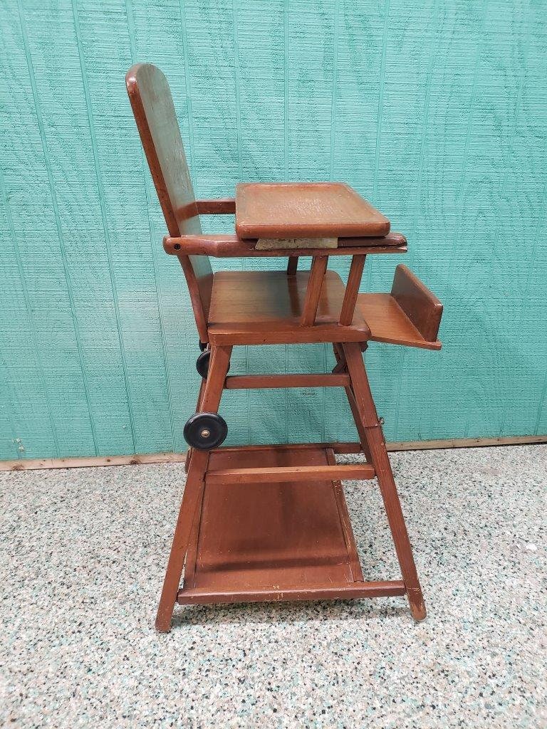 Vintage Wooden High-chair/desk Hybrid on Rollers With Yellow - Etsy