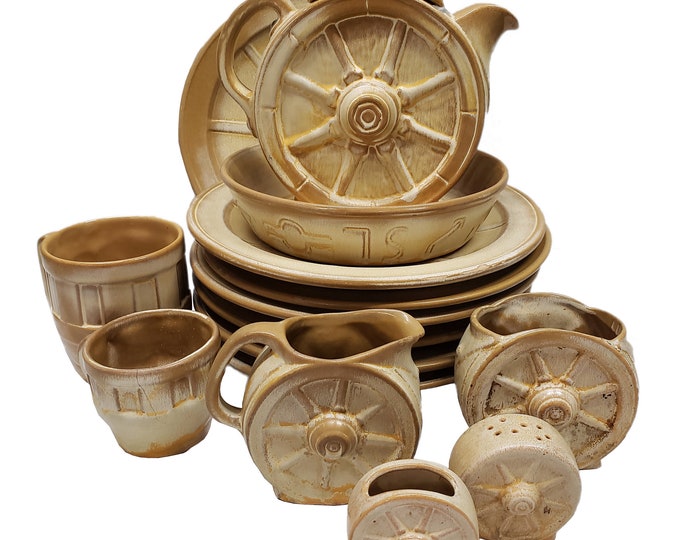 Collectible Dish Set With Wagon Wheel Design, Plates, Pitchers, Mugs ...